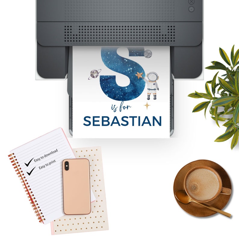 Custom Initial S Name Print - Space Planets Astronaut Personalized Name ...
