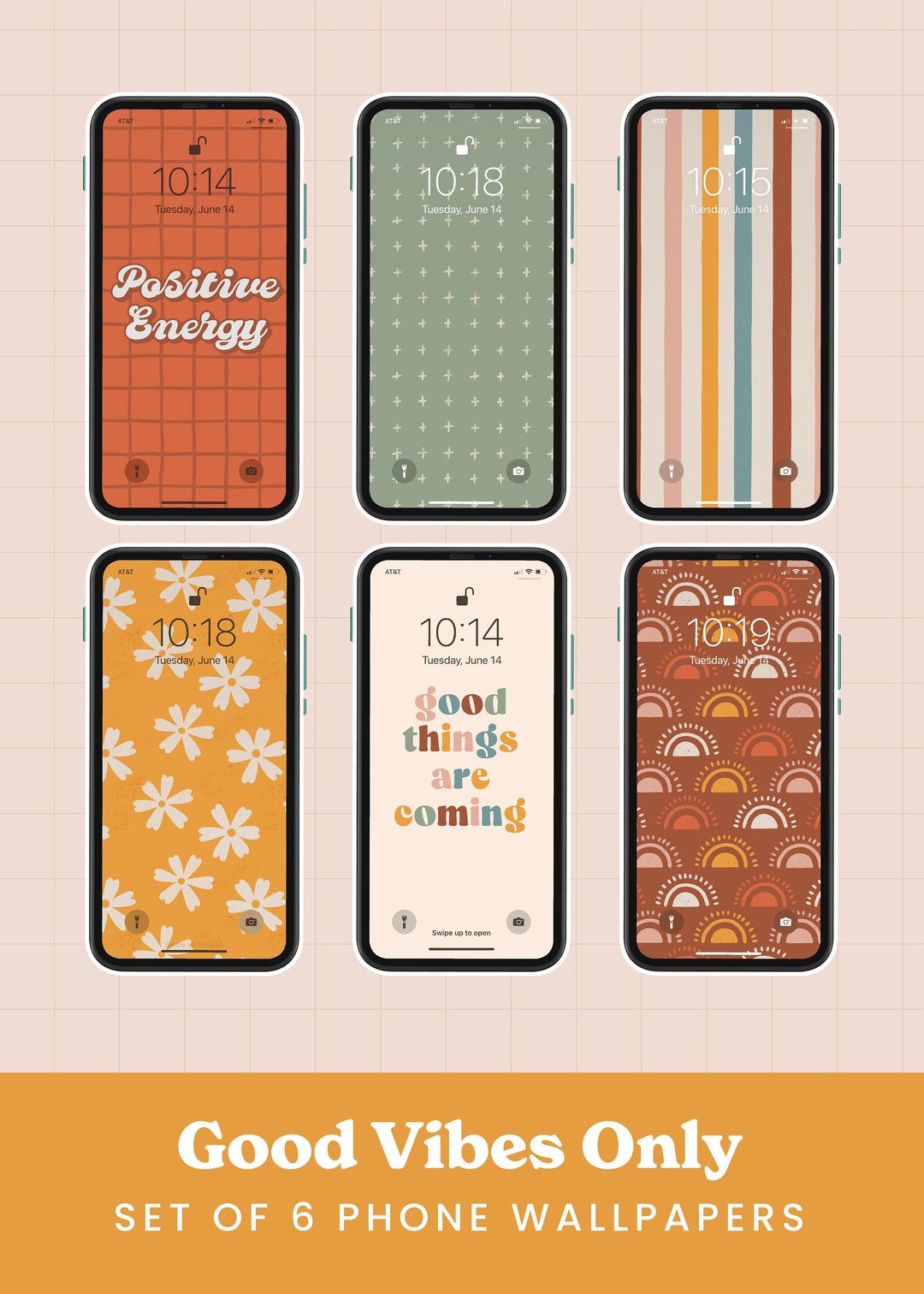 Phone Wallpaper, Retro Phone Wallpaper With Positive Affirmations, Cute ...