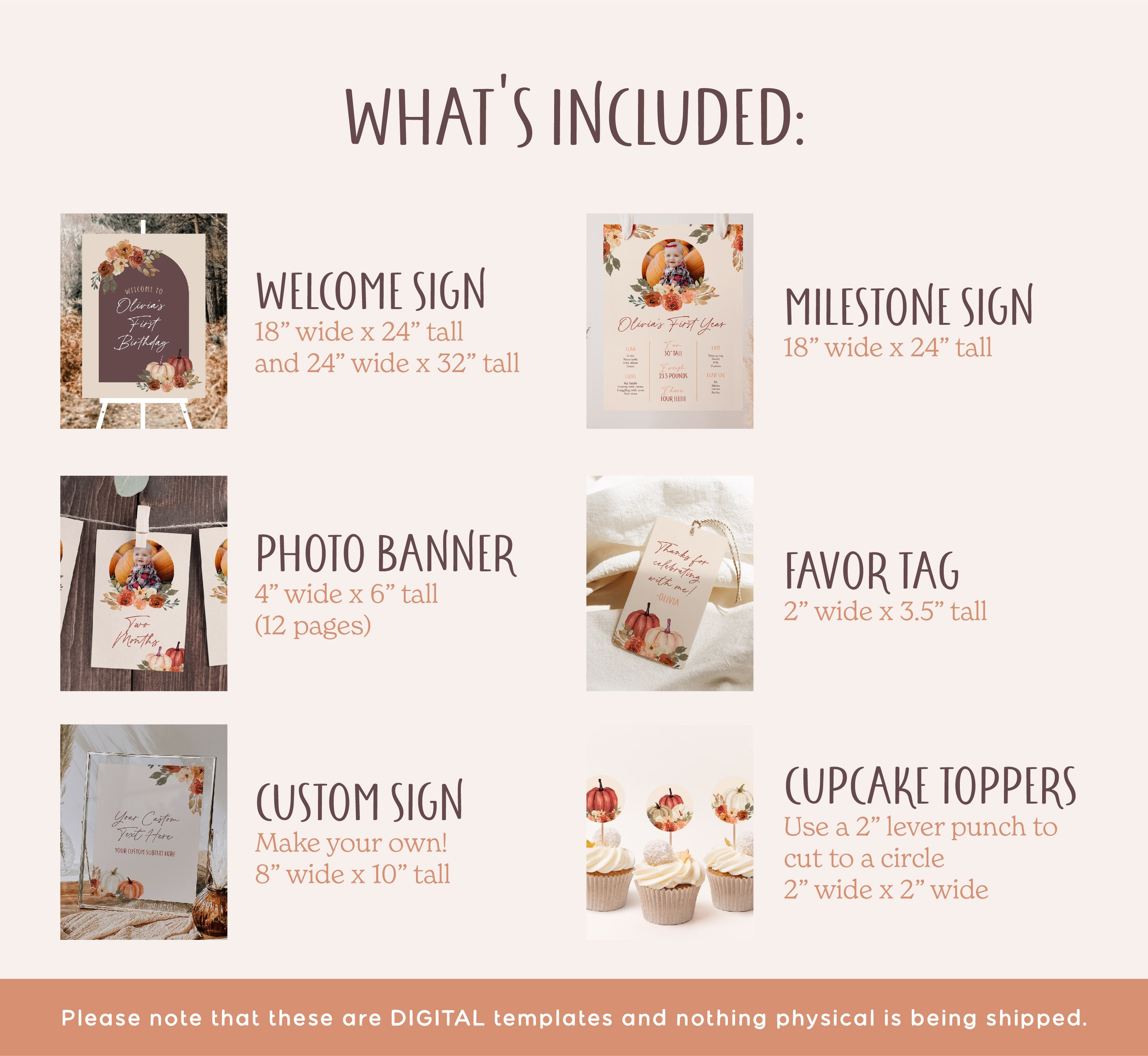 Fall First Birthday Template Bundle, Editable Templates for Autumn ...
