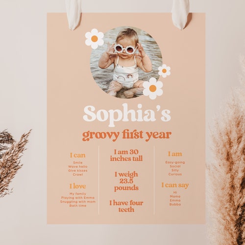 One Groovy Girl Photo Banner Digital Template for Retro First - Etsy