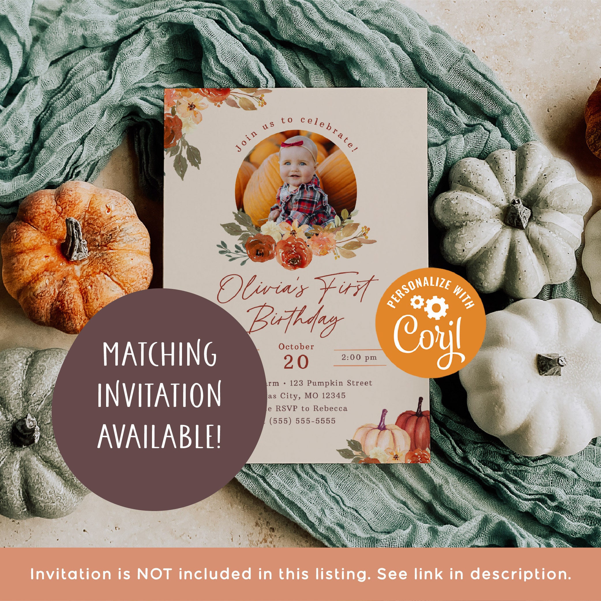 Fall First Birthday Template Bundle, Editable Templates for Autumn ...