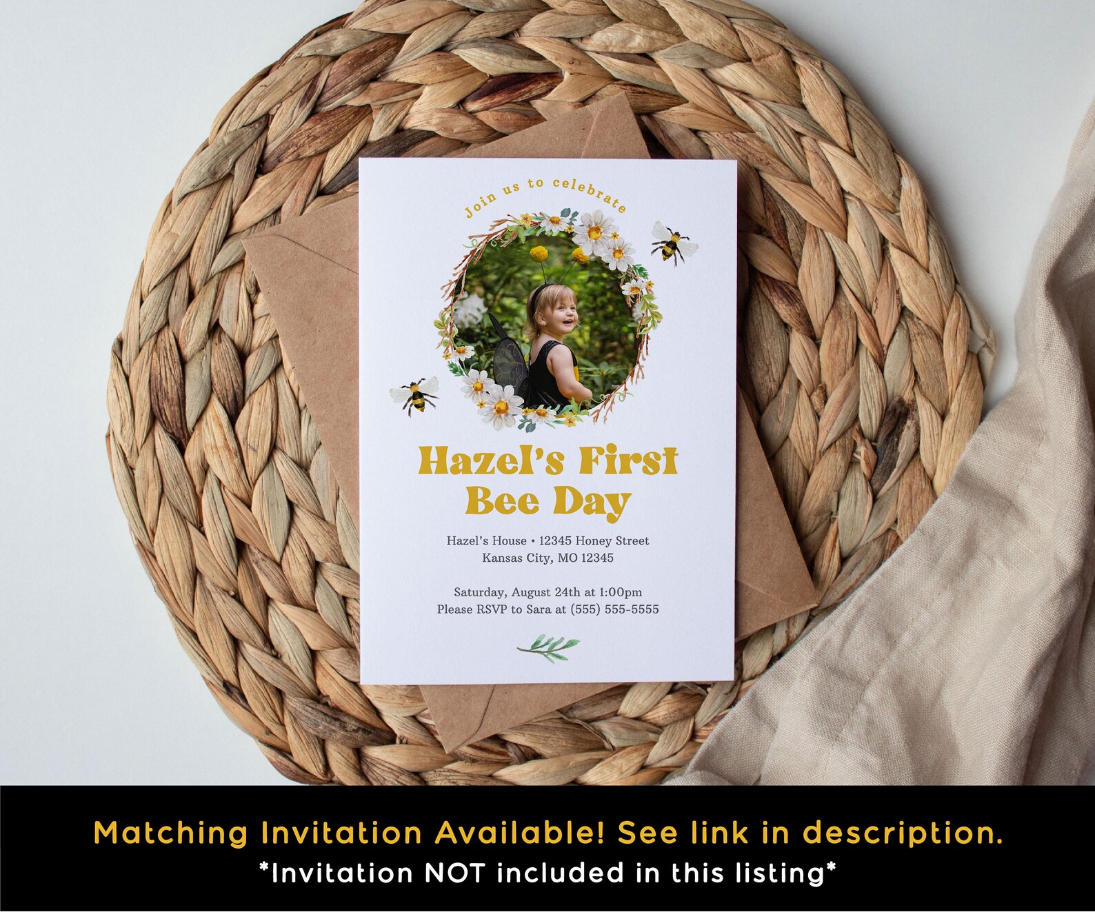 First Bee Day Decor Bundle, Editable Templates for Bee First Birthday ...