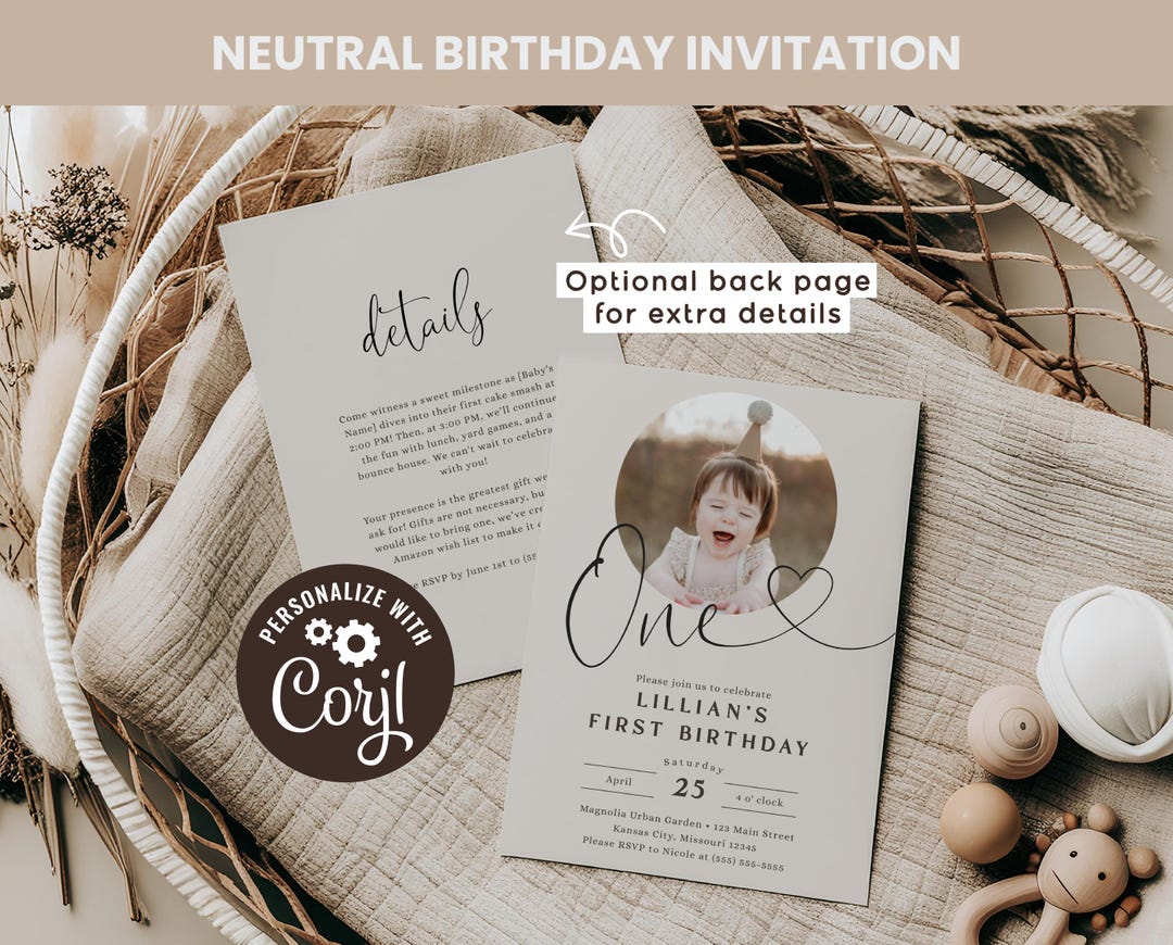 Minimal 1st Birthday Invitation, First Birthday Invite Template ...