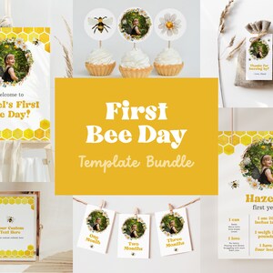 First Bee Day Decor Bundle: Editable Printable Templates (digital ...