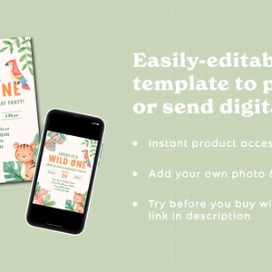 Wild One Birthday Invitation, Instant Download Editable Template for ...