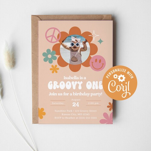 One Groovy Girl Photo Banner Digital Template for Retro First - Etsy
