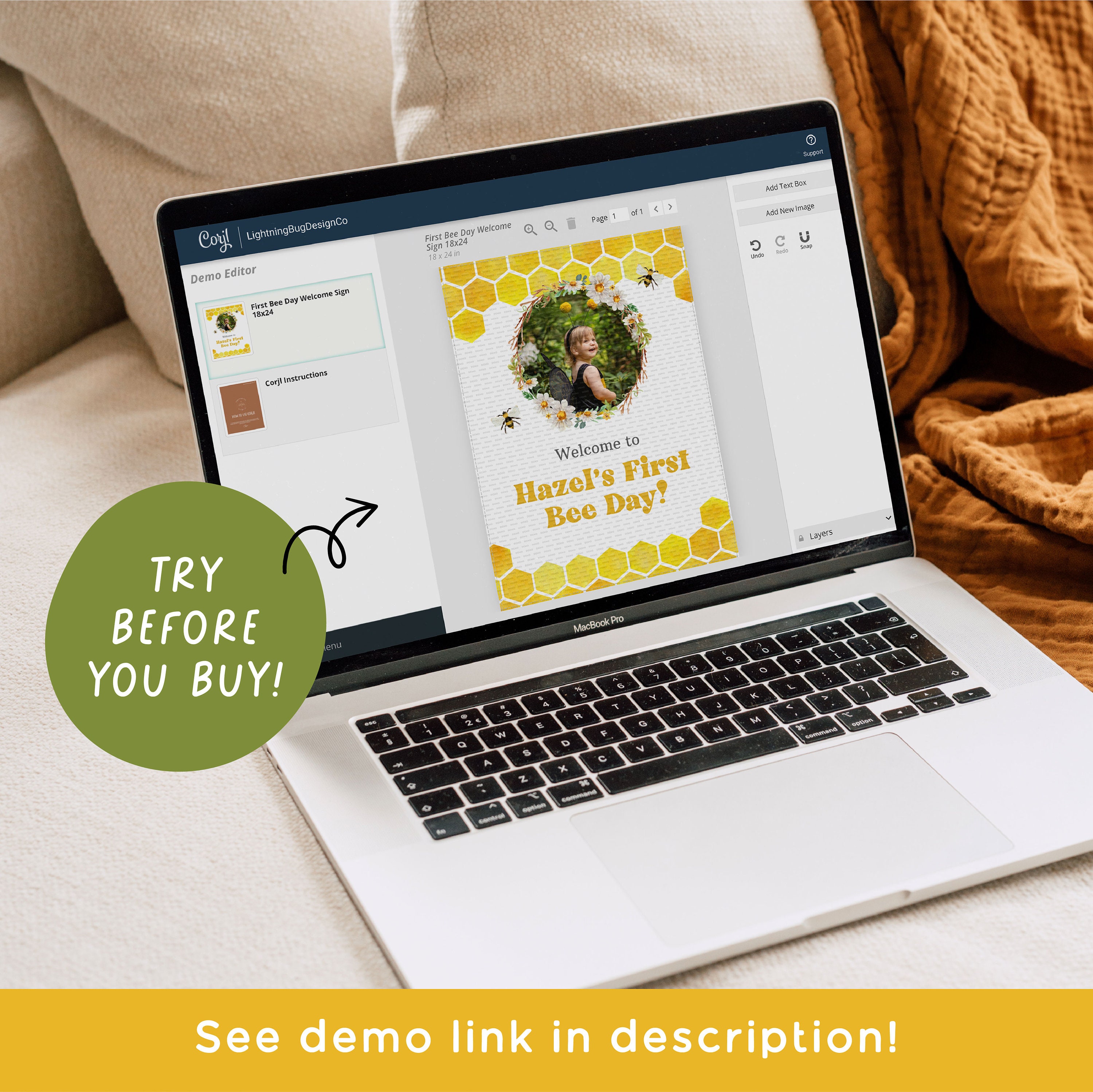 First Bee Day Decor Bundle, Editable Templates for Bee First Birthday ...