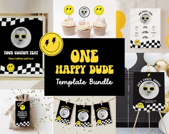 One Happy Dude Birthday Banner, 1 Happy Dude Banner, Smiley Face Banner ...