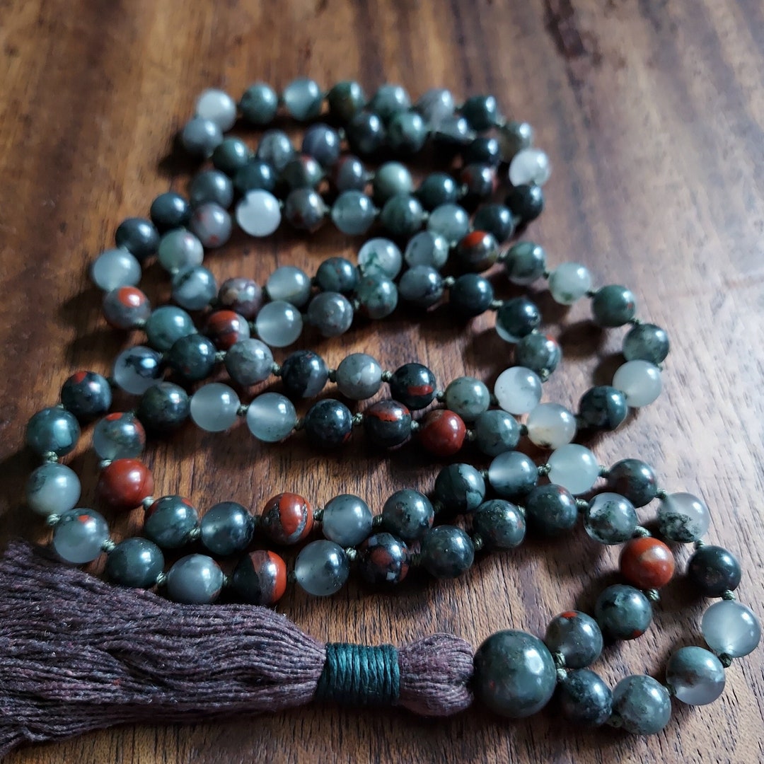 Bloodstone Mala Beads for Health & Heart Chakra Healing, Japamala ...