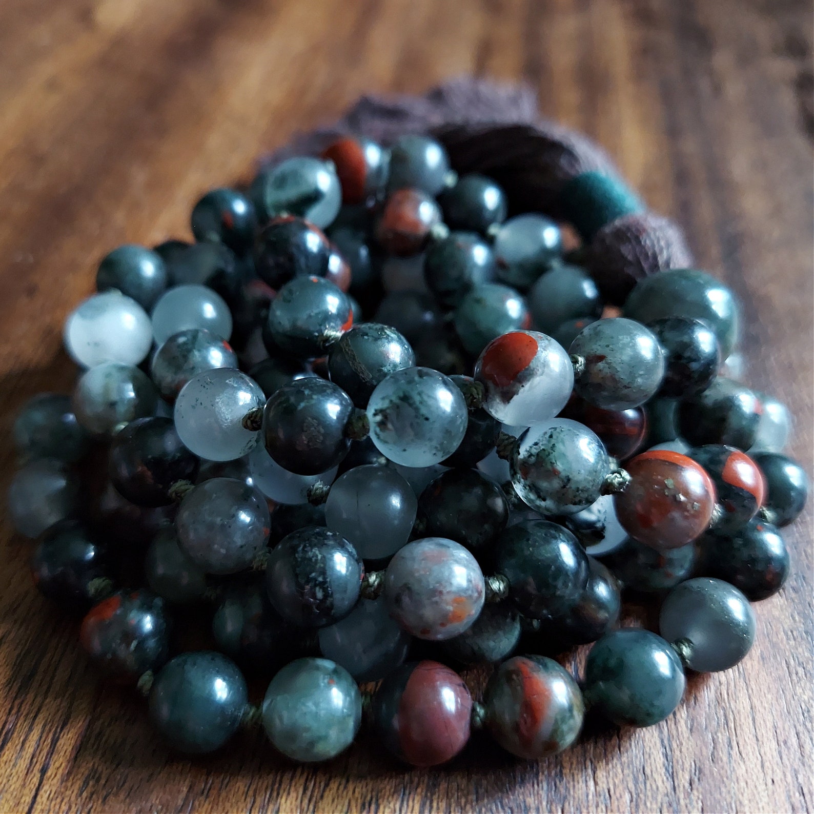 Bloodstone Mala Beads for Health & Heart Chakra Healing, Japamala ...