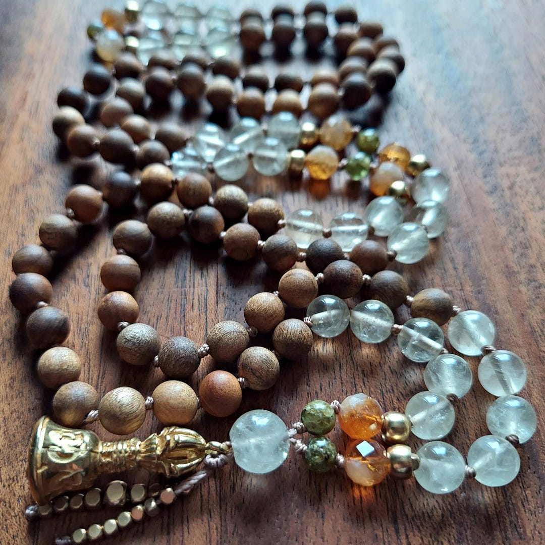 Harmony Mala Beads | Sandalwood, Lemon Quartz, Peridot, Citrine, Brass ...