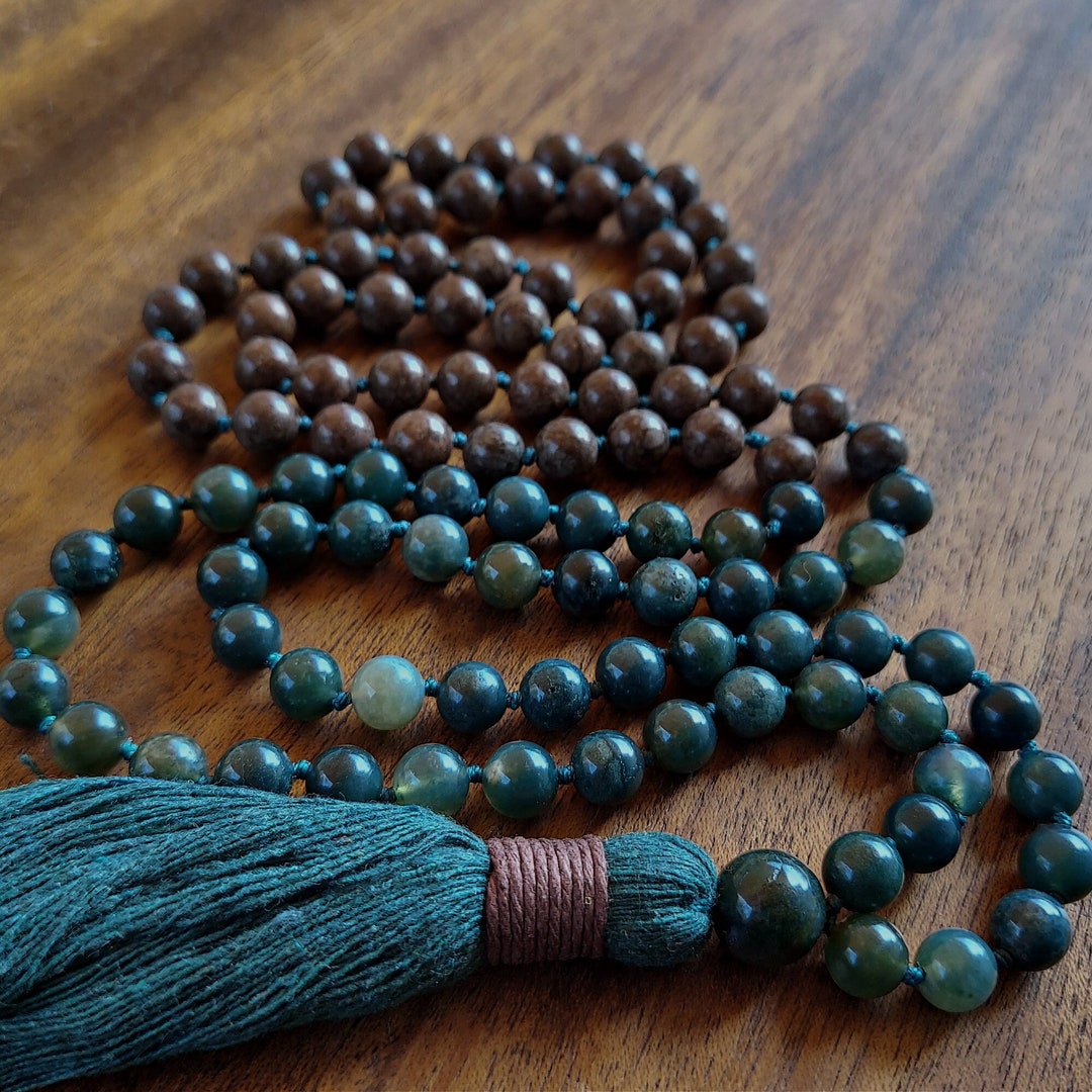 Agate Mala for Grounding Green & Brown Gemstone Beaded - Etsy