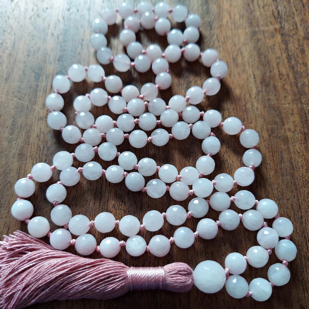 Rose Quartz Mala, Pink Beaded Necklace Gift, Mala for Love, Pink ...