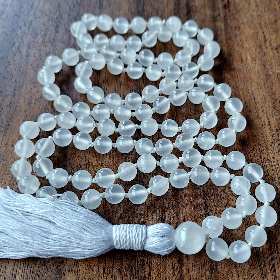 White Mala Beads 108 Crown Chakra Selenite Mala Gift, Peace Mala ...