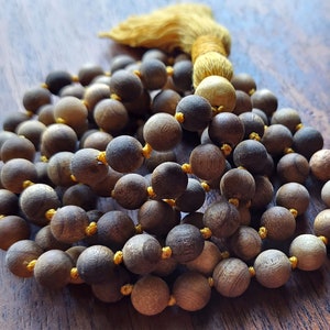 Sandalwood Mala Beads With Palo Santo Guru Bead, Yellow Mala Solar ...