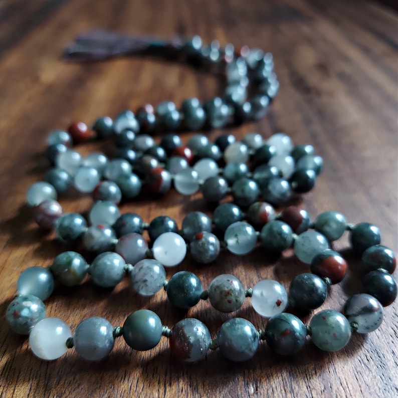 Bloodstone Mala Beads for Health & Heart Chakra Healing, Japamala ...