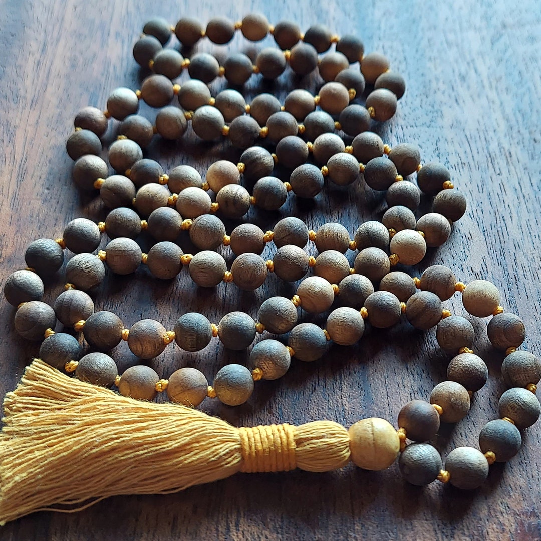 Sandalwood Mala Beads With Palo Santo Guru Bead, Yellow Mala Solar ...