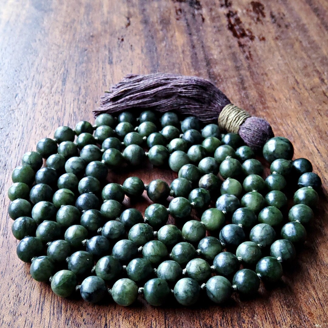 Green Jade Mala Necklace, Good Luck Mala Beads Necklace, Jade Mala Self ...