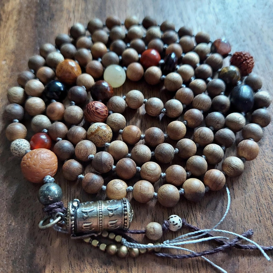 Sandalwood Prayer Beads With Prayer Box, Sandalwood Mala, Wood Gemstone ...