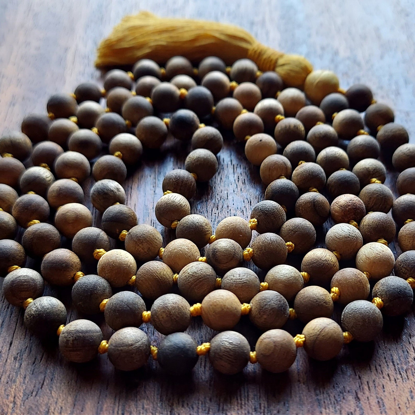 Sandalwood Mala Beads With Palo Santo Guru Bead, Yellow Mala Solar ...
