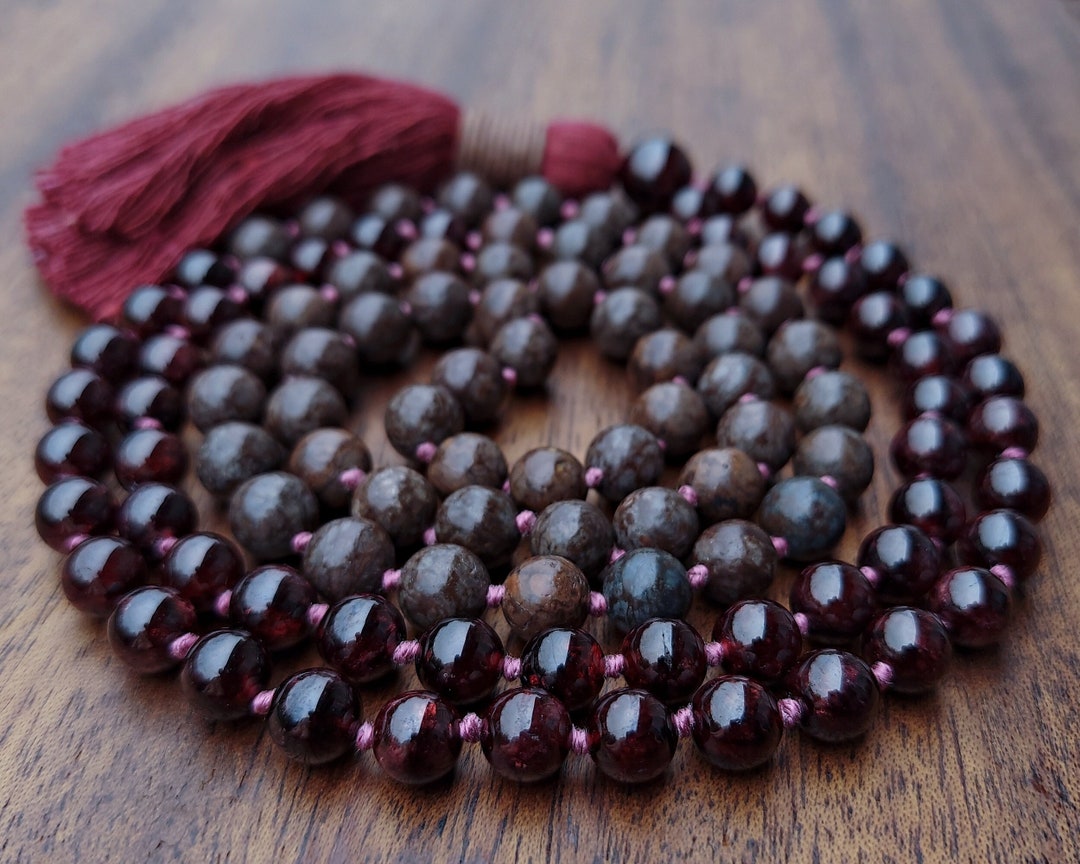 Garnet Mala Necklace Gift for New Moms Prayer Beads Garnet and Obsidian ...