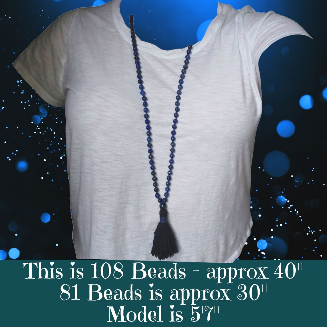 Celestite Mala for Throat Chakra Healing With African Blue Opal ...