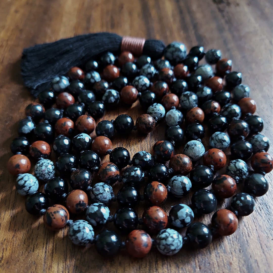 Obsidian Mala Necklace for Men, Protection Mala for Men, Mala Beads ...