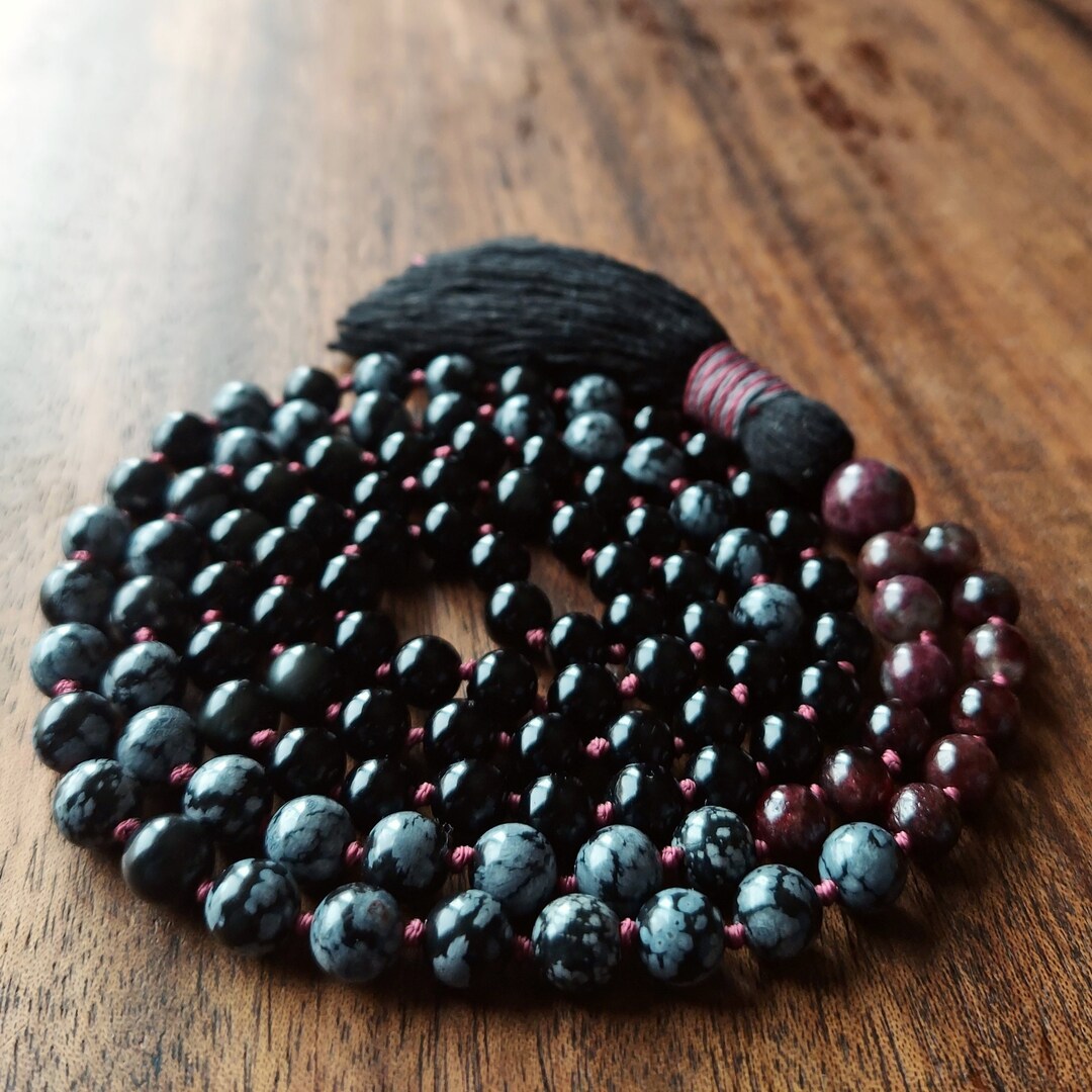 Protection Mala Dragon Necklace Gift Box, Obsidian, Tourmaline & Garnet ...