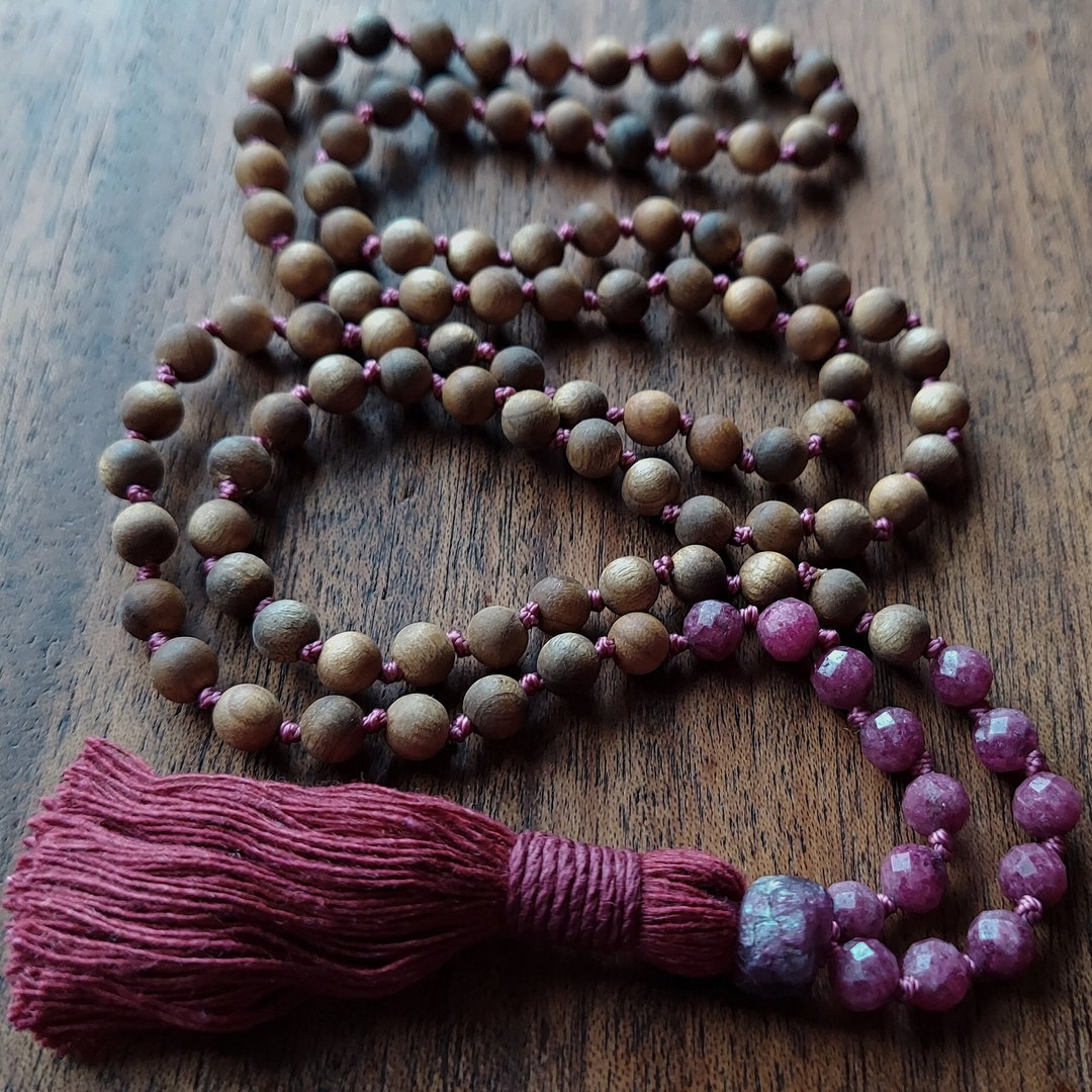 Love Mala With Raw Ruby & Sandalwood, Ruby July Birthstone Mala Beads ...
