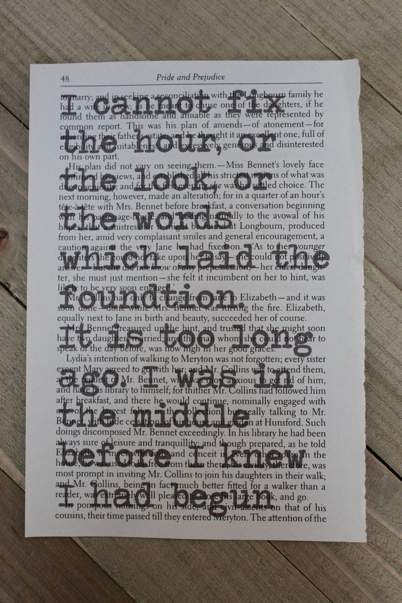 Jane Austen's Pride and Prejudice Book Page Quote Art - Etsy