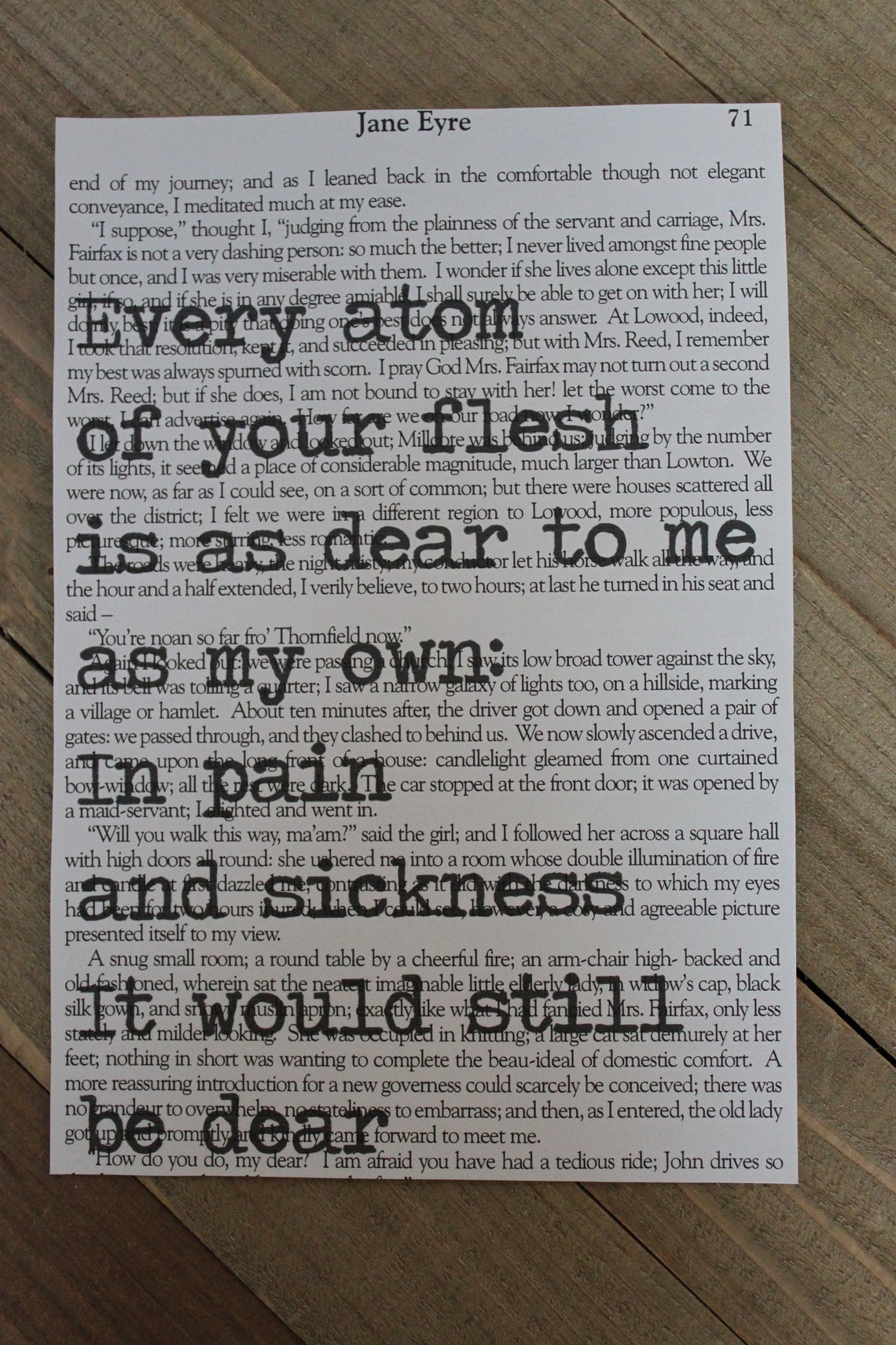 Jane Eyre Book Page Quote Art Print/ Wall Art/ Unique Book | Etsy