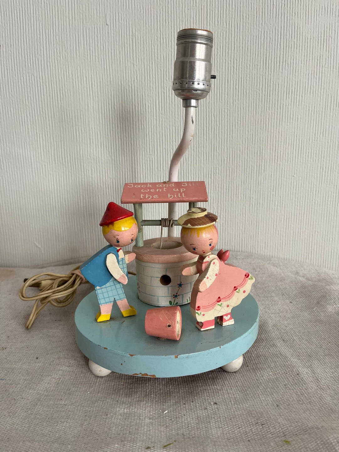 Vintage Wooden Jack and Jill Painted Table Lamp - Etsy