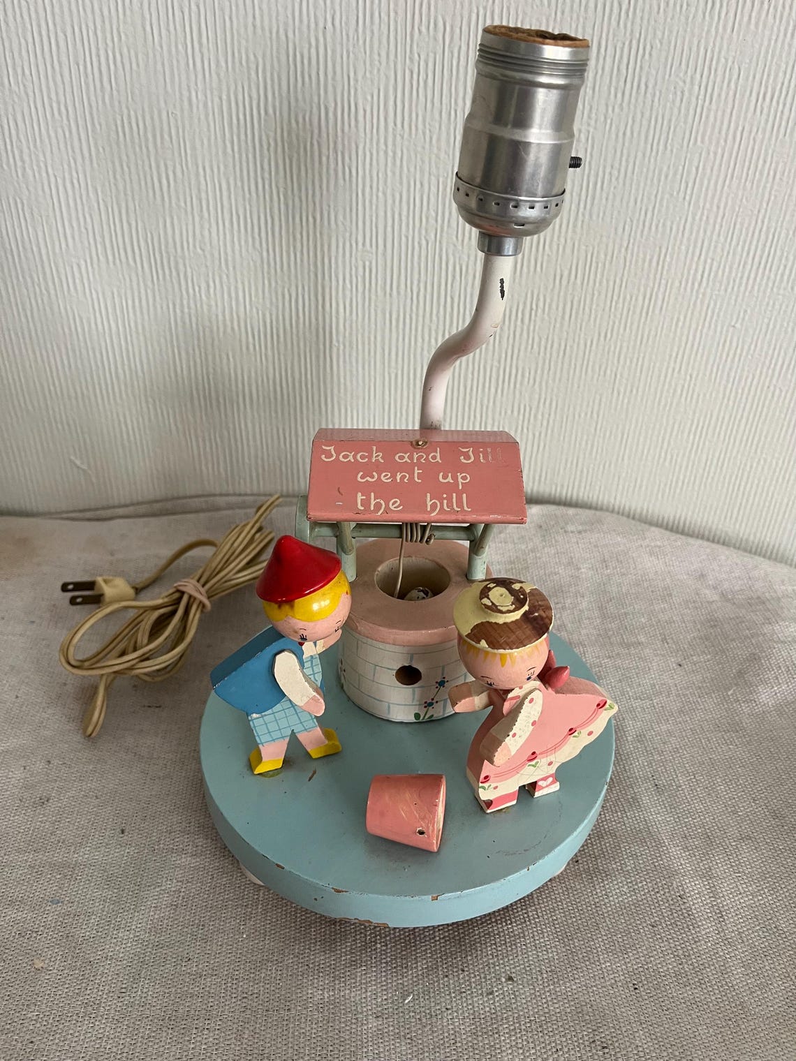 Vintage Wooden Jack and Jill Painted Table Lamp - Etsy