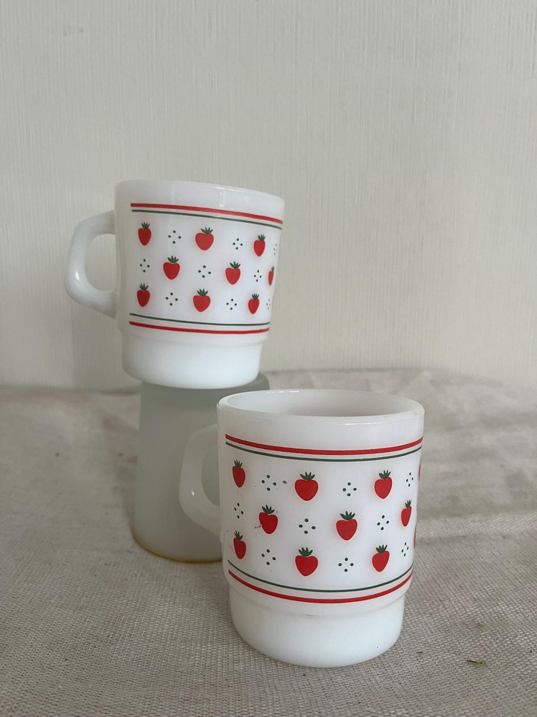 Vintage Termocrisa Strawberry Milk Glass Stackable Mug Pair - Etsy