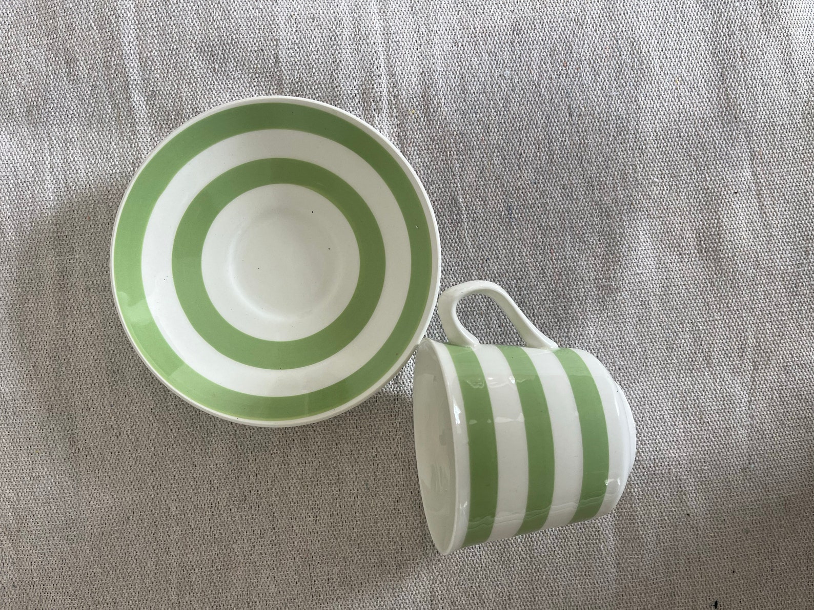 Vintage Green and White Stripe Carrigaline by Colleen Teacup and Saucer ...