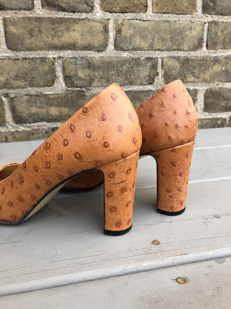 Brown Ostrich Leather Broad Toe High Heel Pump by Walter - Etsy