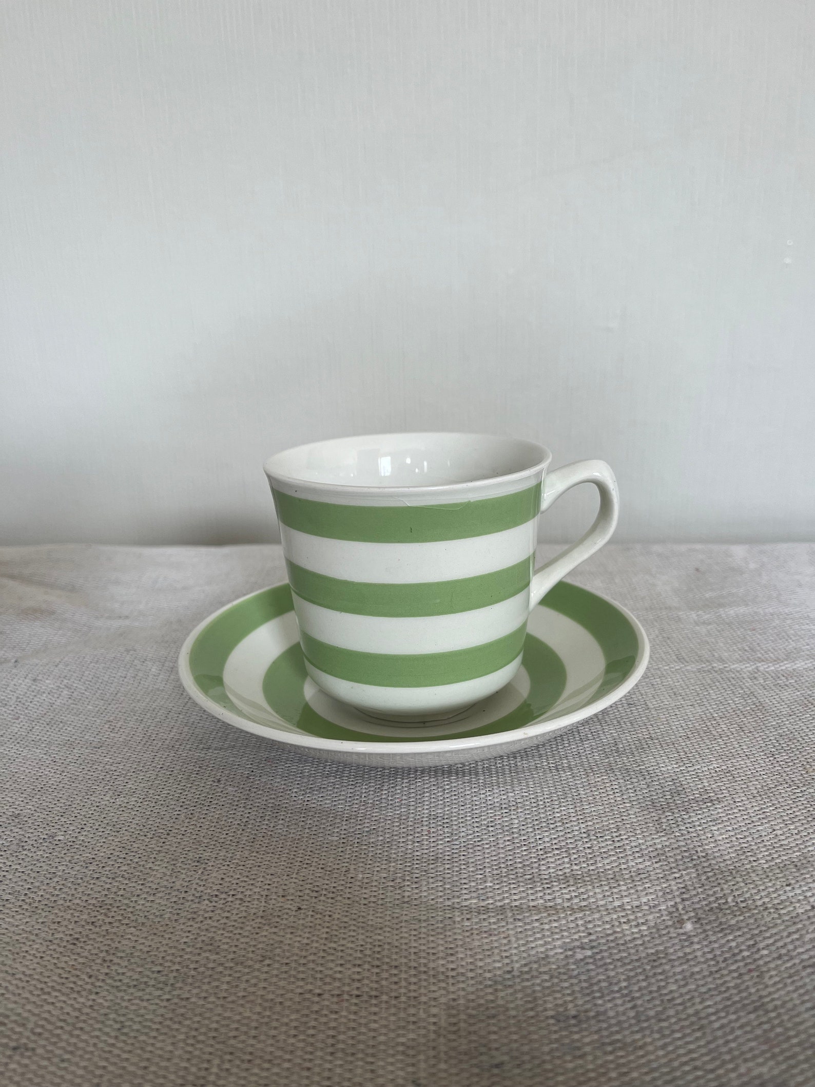 Vintage Green and White Stripe Carrigaline by Colleen Teacup and Saucer ...