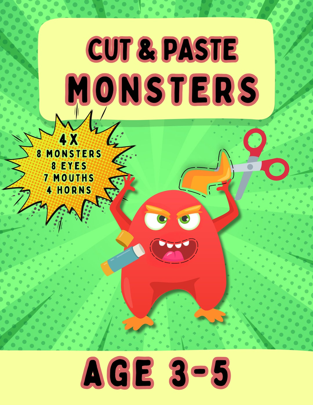 Cut and Paste Monsters Toddler Activity Halloween Fun - Etsy