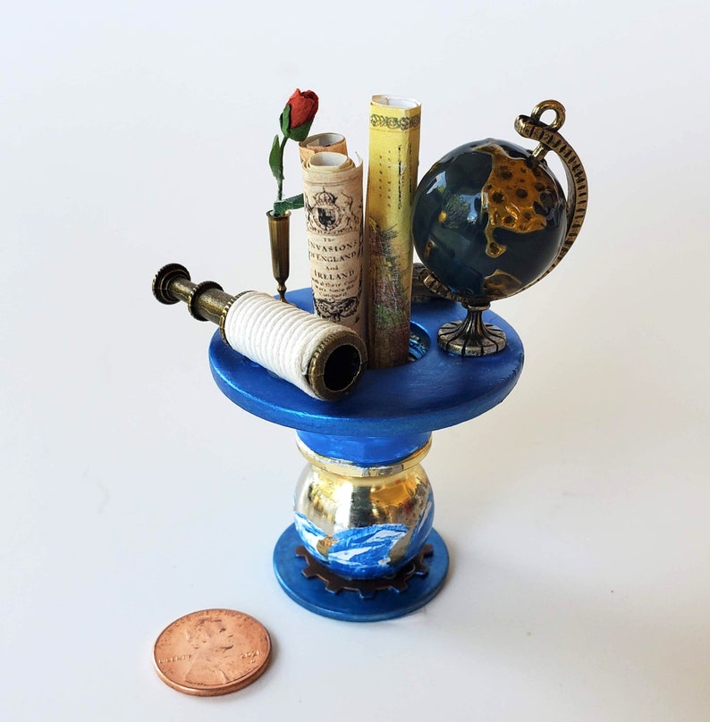 Miniature Nautical Steampunk Map Table on Stand 1:12 Scale Dollhouse ...