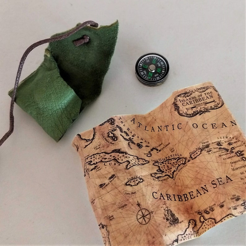 Miniature Red Leather Pouch With Map & Compass, 1:12 Scale Dollhouse ...