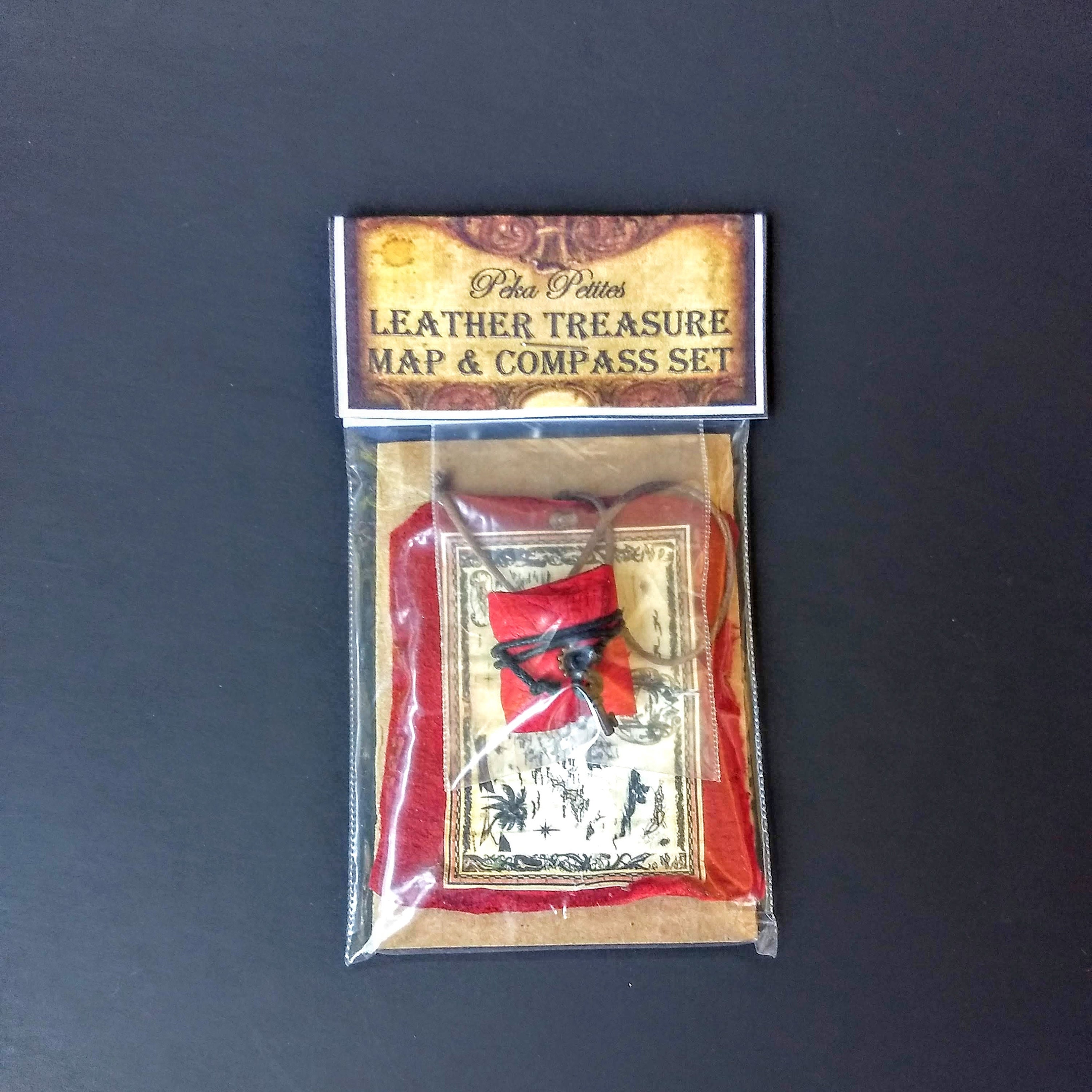 Miniature Treasure Map & Compass With Red Leather Pouch, 1:12 Dollhouse ...