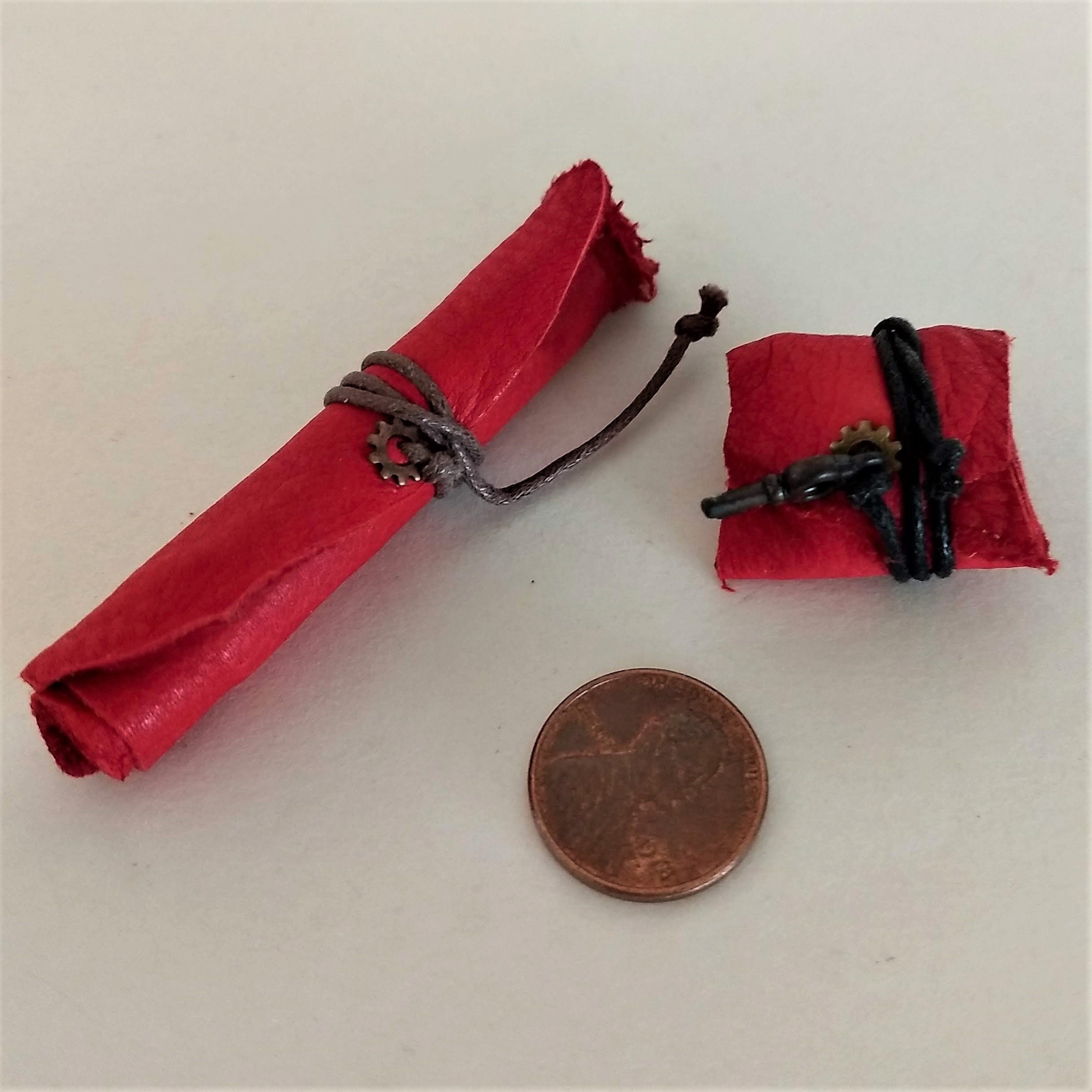 Miniature Treasure Maps and Compass With Leather Pouch Set Red 1:12 ...