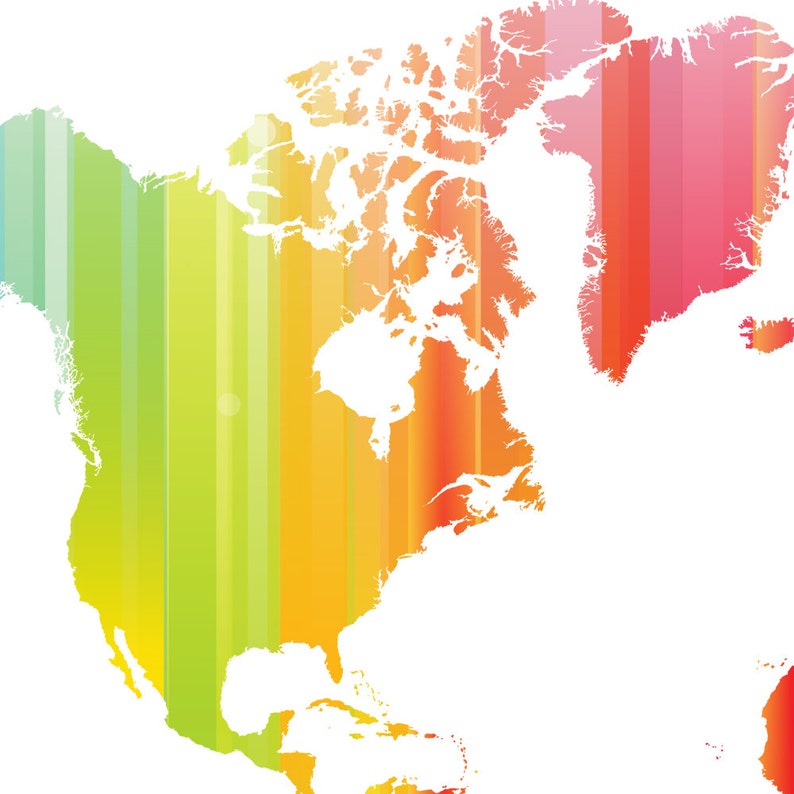 Rainbow Wall map World Map Rainbow Color World map art | Etsy