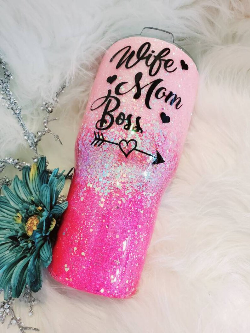 Glitter Tumbler Stainless Steel Tumbler Wife Mom Boss Etsy