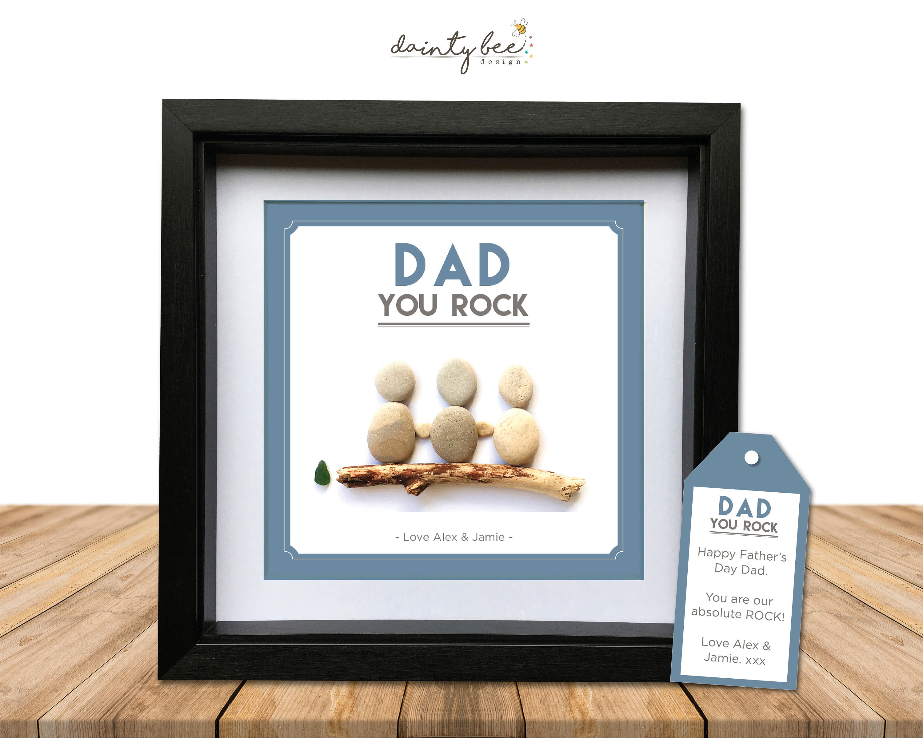 Personalised Fathers Day Gift- Grandad Family Rocks Framed And ...