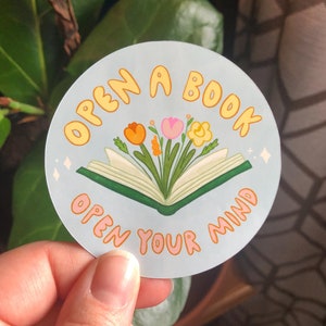 Open a Book Open Your Mind Sticker, Cute Fun Illustrated Gift for ...