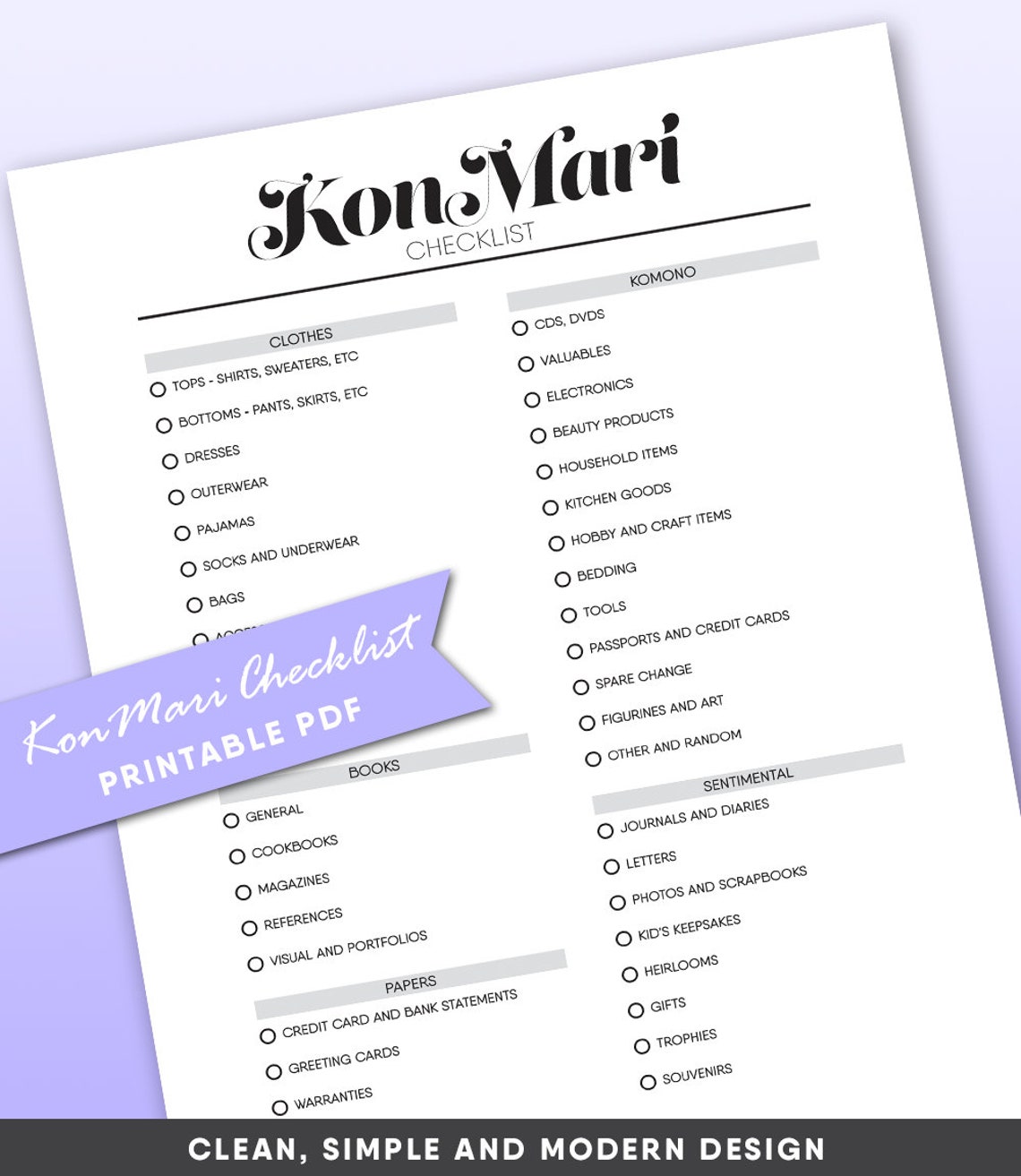 KonMari Cleaning Checklist Printable Room Declutter Marie | Etsy