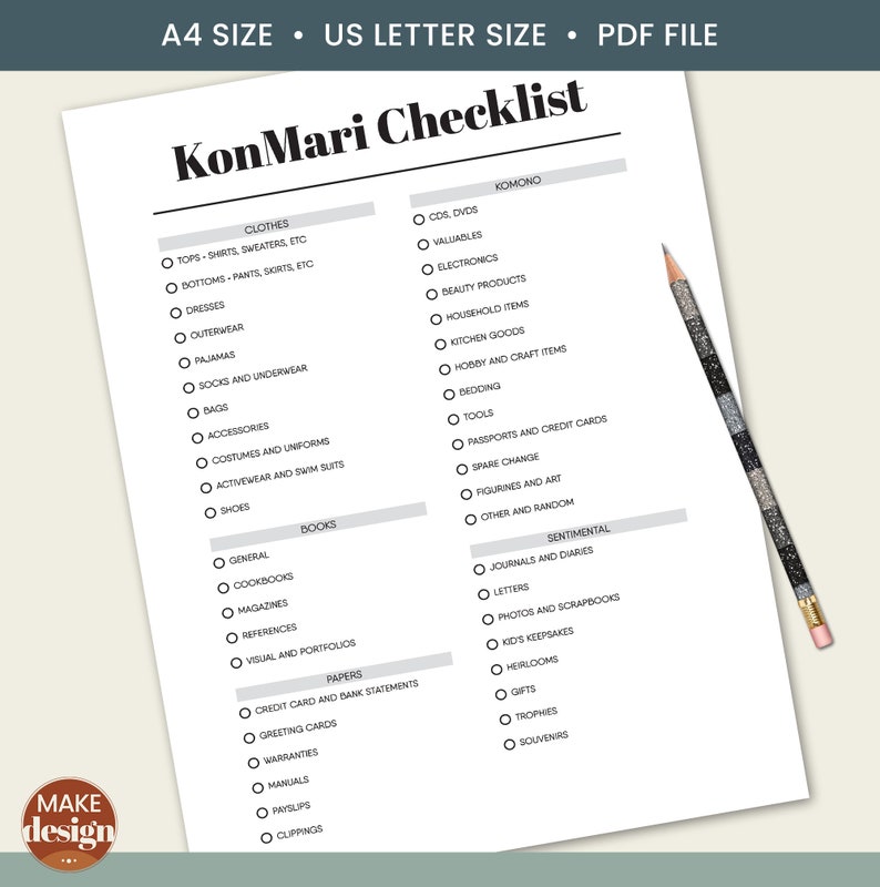 Konmari Cleaning Checklist Printable, Room Declutter, Marie Kondo ...