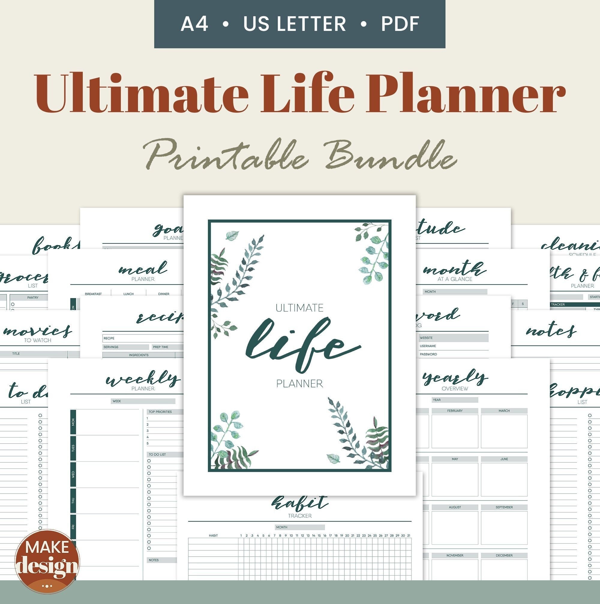 Undated Printable Planner Bundle Ultimate Life Planner Pack - Etsy