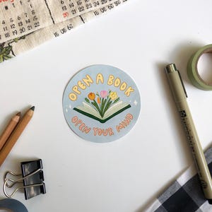 Open a Book Open Your Mind Sticker, Cute Fun Illustrated Gift for ...